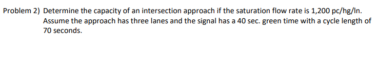 Solved Problem 2) Determine the capacity of an intersection | Chegg.com