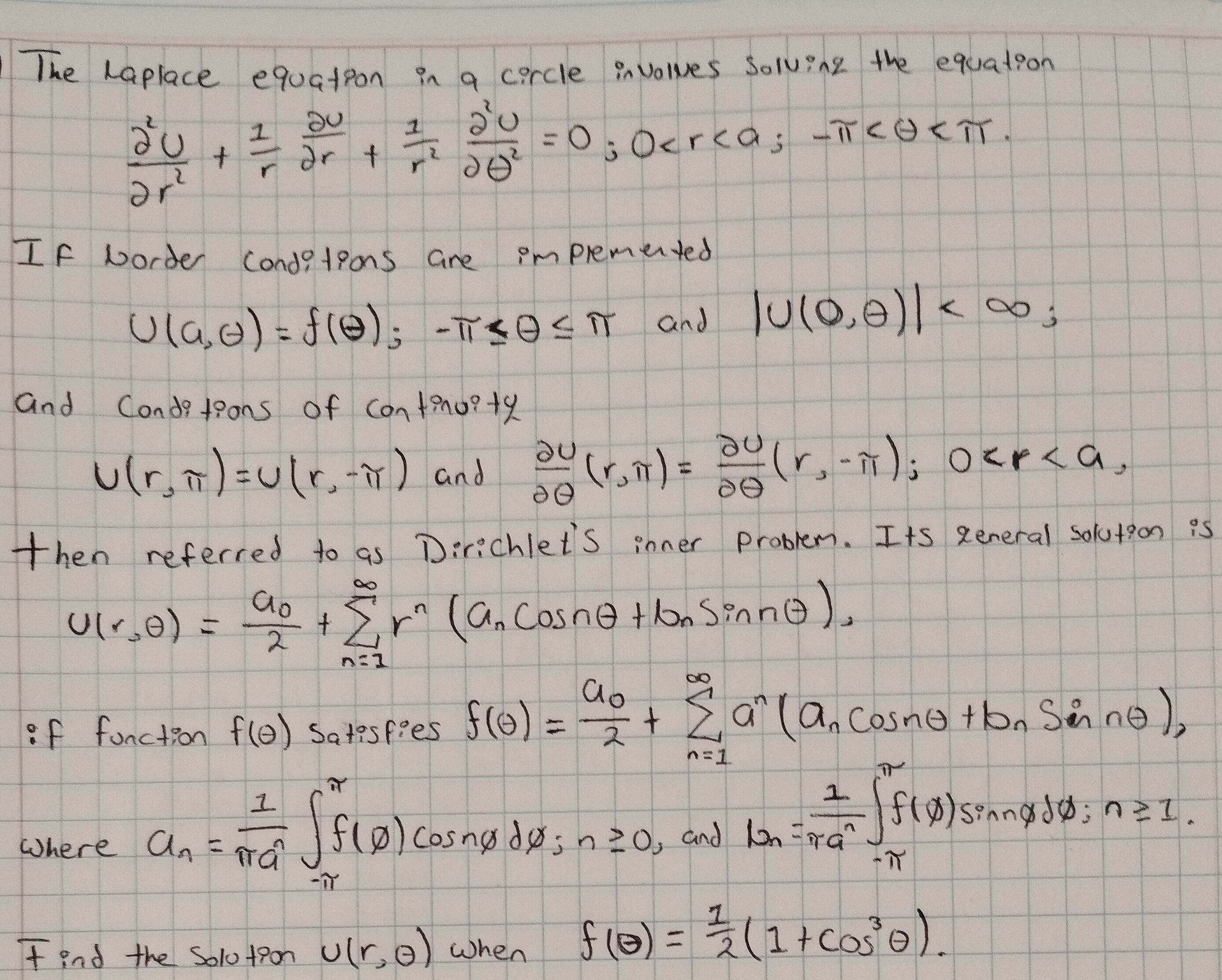 Solved The laplace equation in a circle invalves solving the | Chegg.com