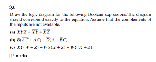Solved Q3. Draw the logic diagram for the following Boolean | Chegg.com