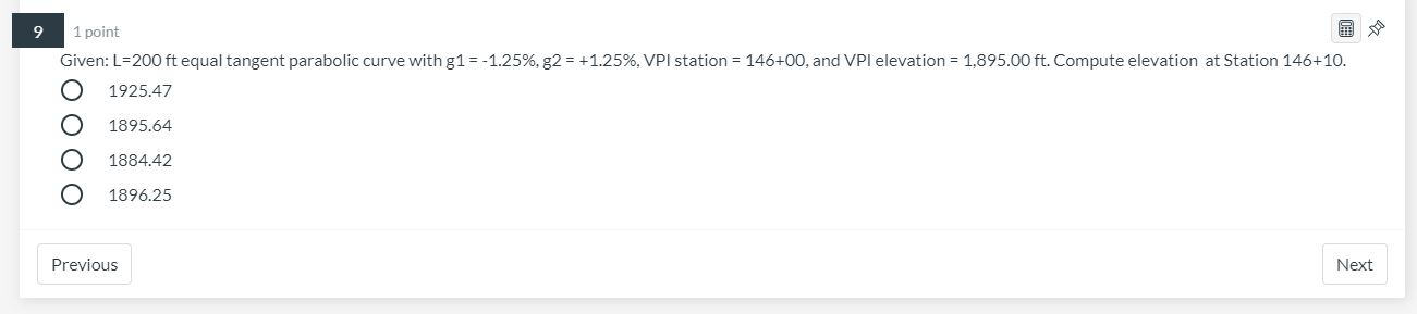 Solved 9 1 point Given: L=200 ft equal tangent parabolic | Chegg.com