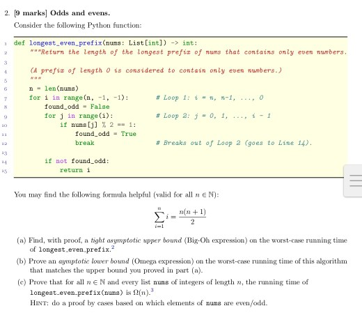 Solved 2. [9 marks] Odds and evens. Consider the following | Chegg.com