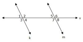 Solved Given k ∥ m with transversal v. If m∠4 = x2 − 2x and | Chegg.com
