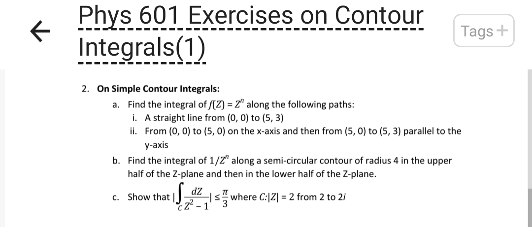 Solved Phys 601 Exercises on Contour Integrals(1) 2. On | Chegg.com