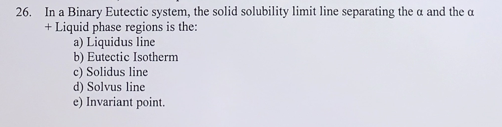 Solved 26. In a Binary Eutectic system, the solid solubility | Chegg.com