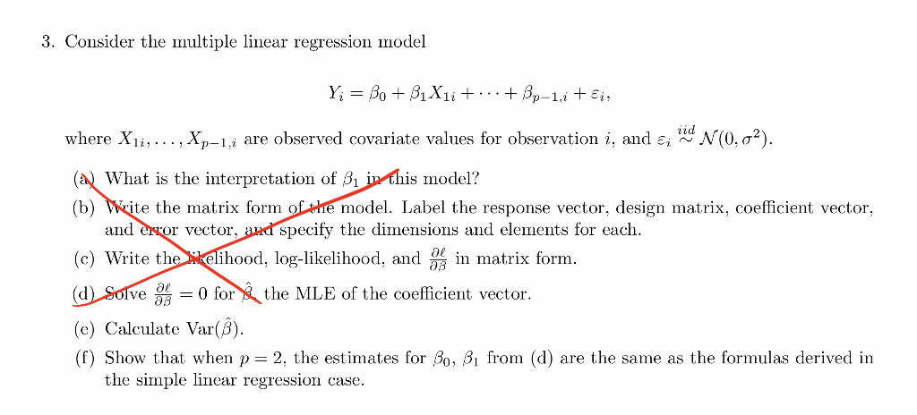 Solved 3. Consider the multiple linear regression model iid | Chegg.com