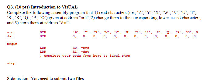 Solved Q3. (10 pts) Introduction to VisUAL Complete the | Chegg.com