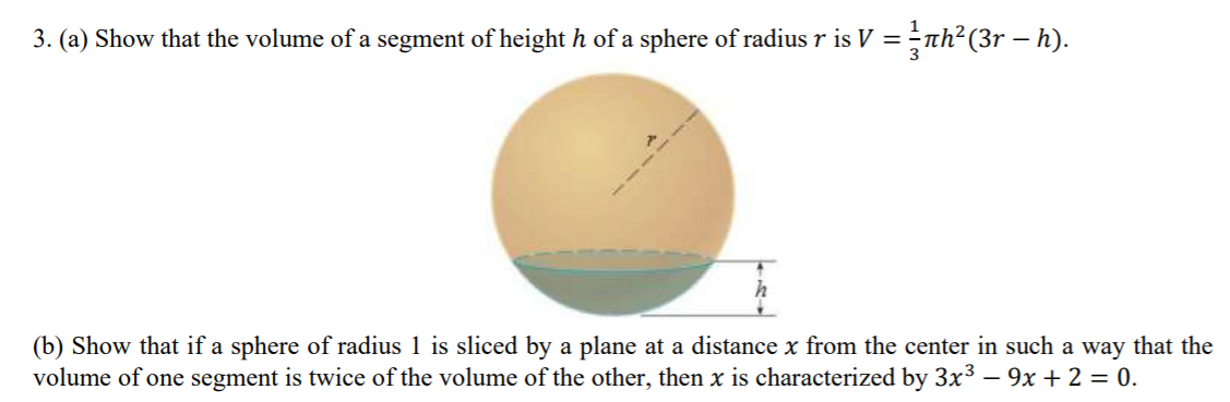 Solved 3. (a) Show that the volume of a segment of height h | Chegg.com