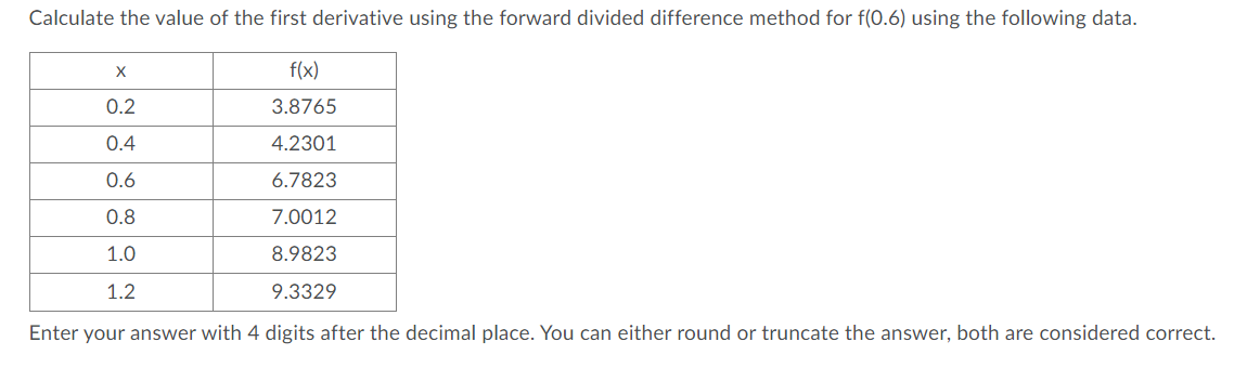 Solved Calculate the value of the first derivative using the | Chegg.com