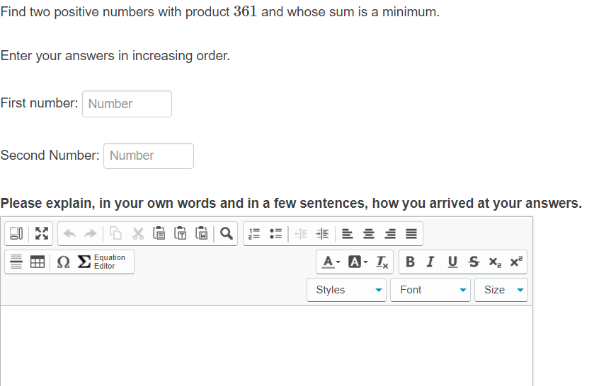 Solved Find two positive numbers with product 361 and whose | Chegg.com