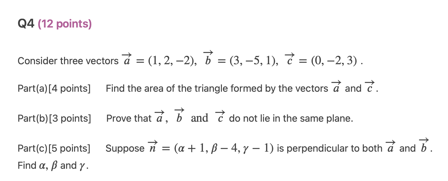 Solved Consider three vectors | Chegg.com