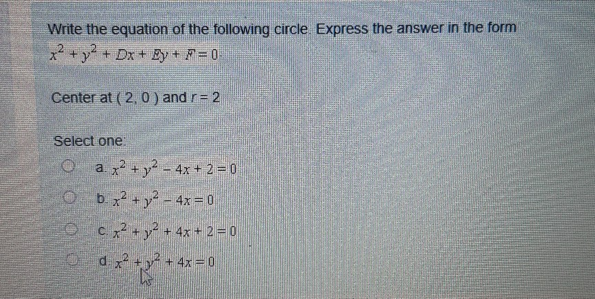 Solved Write the equation of the following circle. Express | Chegg.com