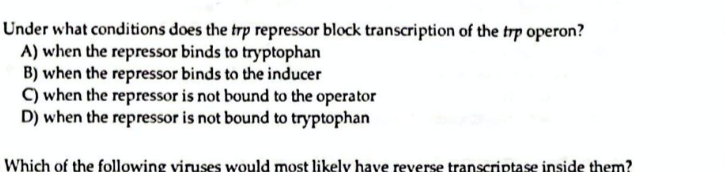 Solved Under What Conditions Does The Trp Repressor Block