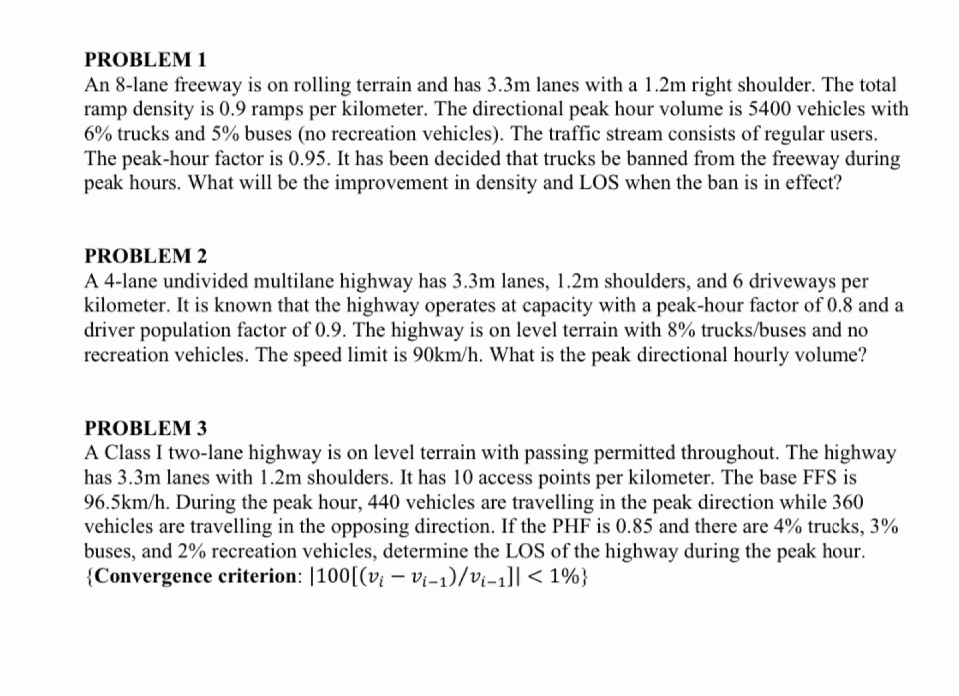Solved PROBLEM 1 ﻿An 8-lane freeway is on rolling terrain | Chegg.com