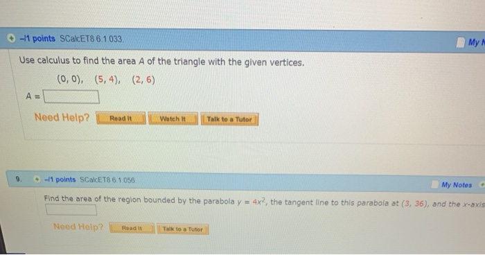 Solved My N 0-11 points SCalcET8 6.1.033. Use calculus to | Chegg.com