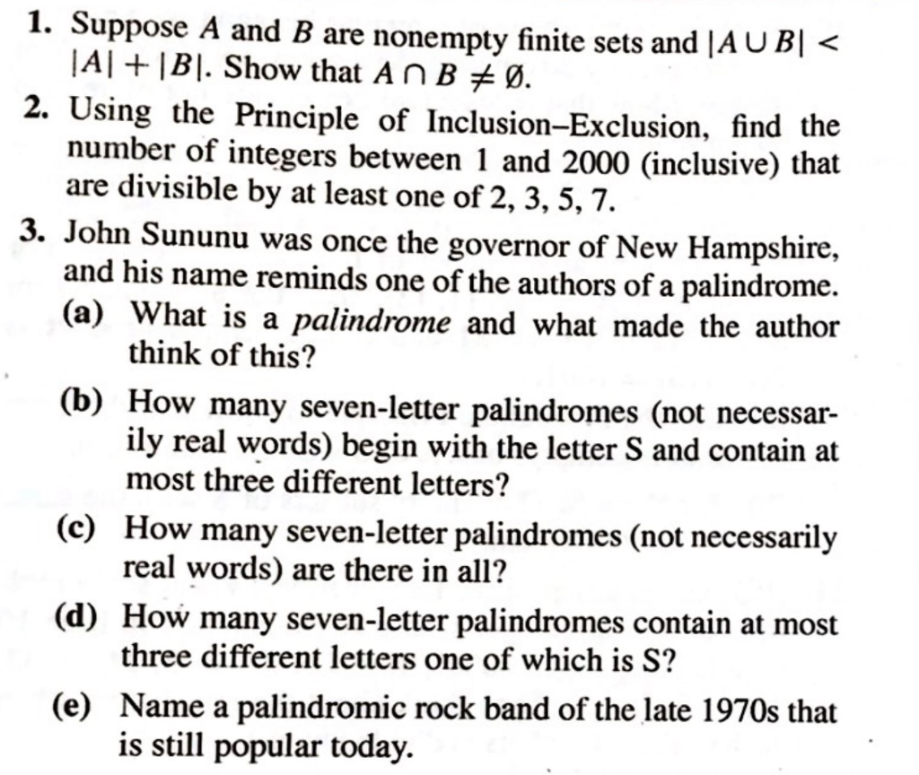 Solved 1. Suppose A and B are nonempty finite sets and |A | Chegg.com