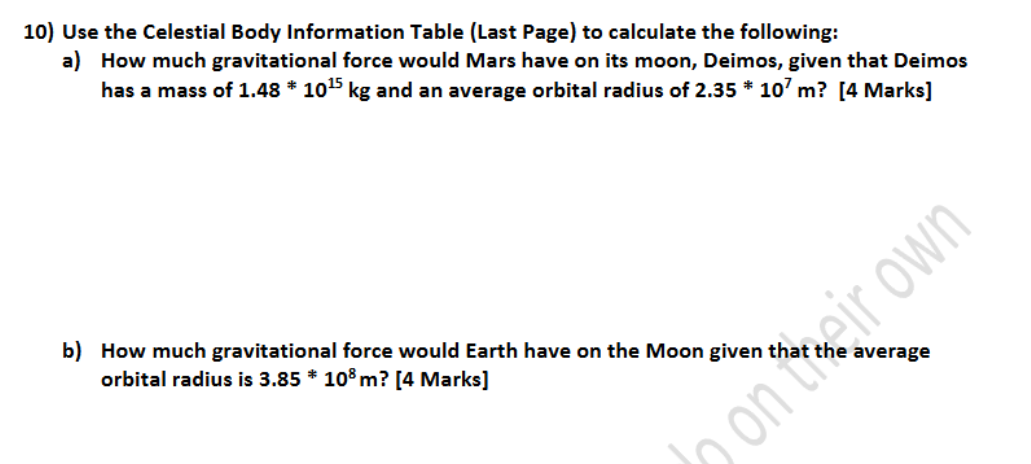 Solved Use the Celestial Body Information Table (Last | Chegg.com