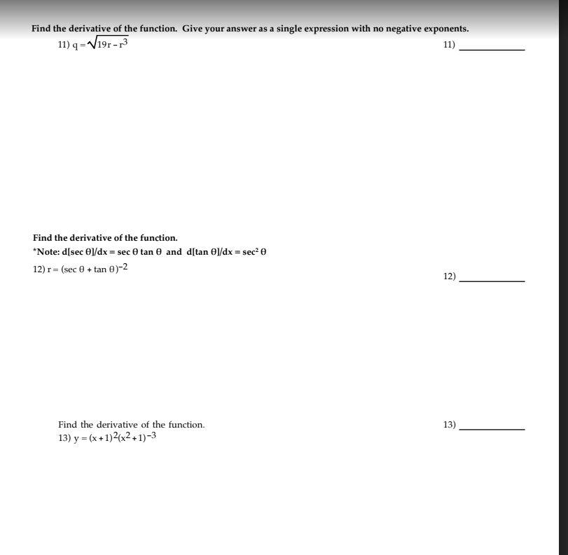 Solved Find the derivative of the function. Give your answer | Chegg.com