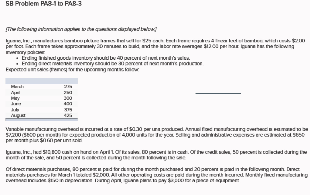 Solved SB Problem PA8-1 to PA8-3 [The following information | Chegg.com