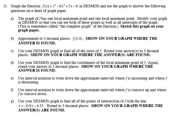 Solved Graph the function f(x)=x3 -6x2 +5x-6 in DESMOS and | Chegg.com