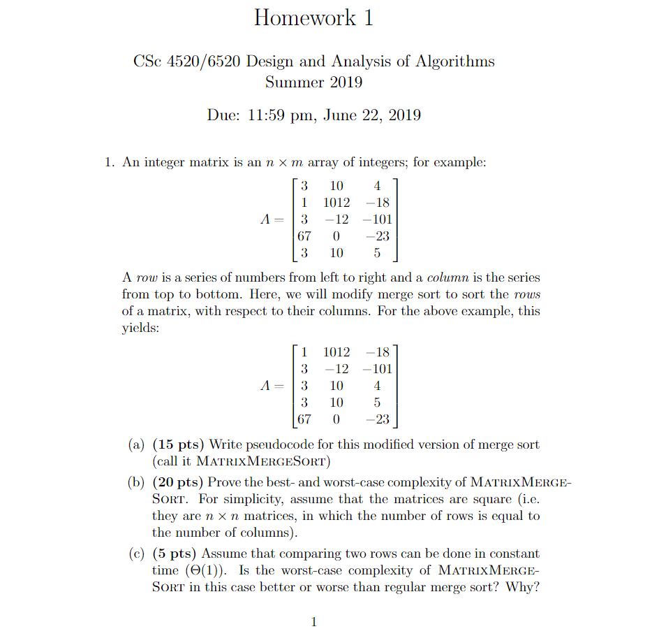 Homework 1 CSc 4520/6520 Design and Analysis of | Chegg.com