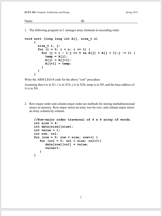 ECEN 350: Computer Architecture and Design Spring 207 | Chegg.com