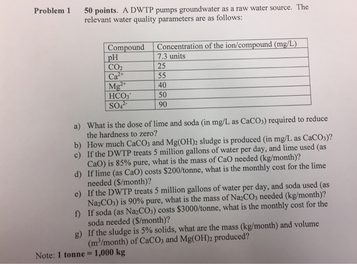 Solved Problem 1 50 points. A DWTP pumps groundwater as a | Chegg.com