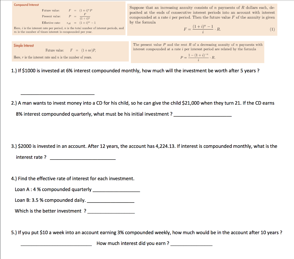 Solved Compound Interest Future value: F(1 i) P Present | Chegg.com