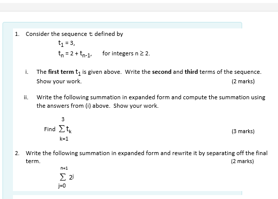 Solved 1. Consider the sequence t defined by th-3, th = 2 + | Chegg.com