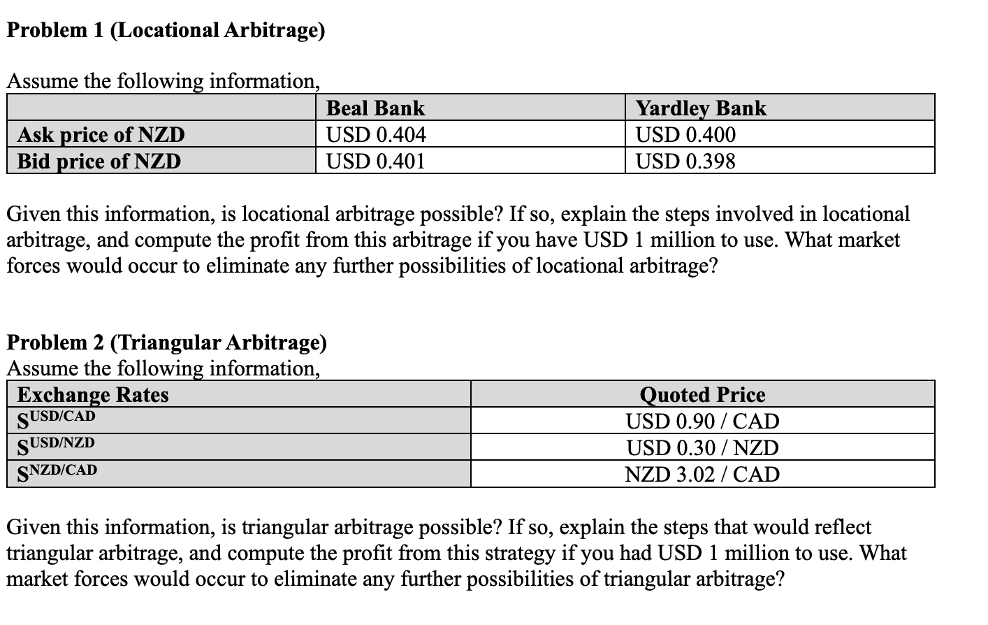Solved Problem 1 (Locational Arbitrage) Assume the following | Chegg.com