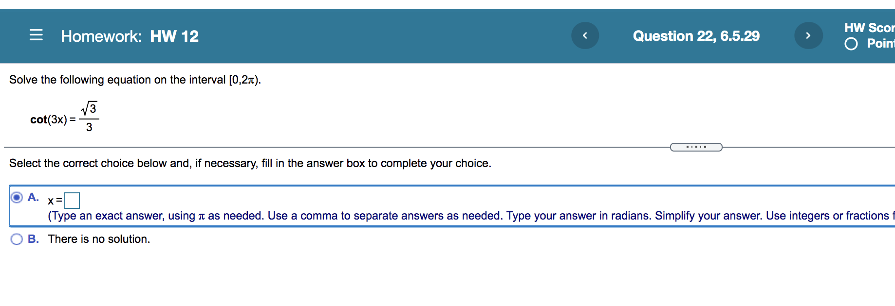 Solved = Homework: HW 12 Question 22, 6.5.29 HW Scor O Point | Chegg.com Solved = Homework: HW 12 Question 22, 6.5.29 HW Scor O Point | Chegg.com