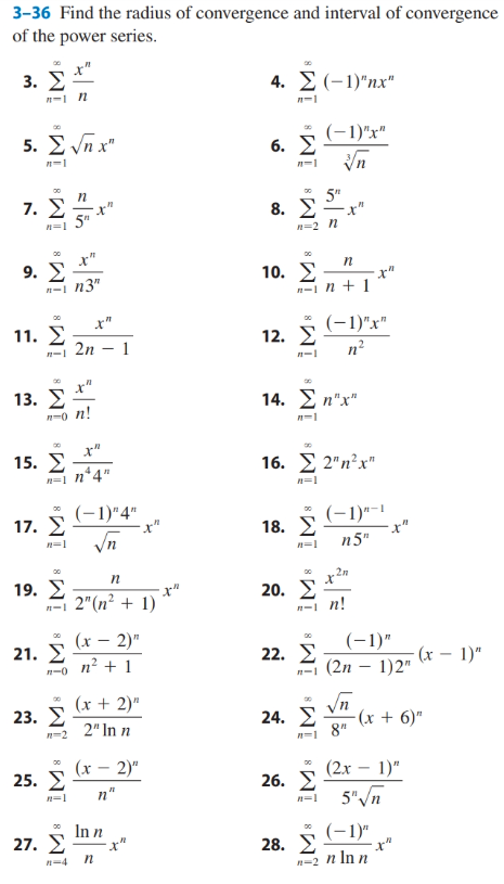 Solved 3-36 Find the radius of convergence and interval of | Chegg.com