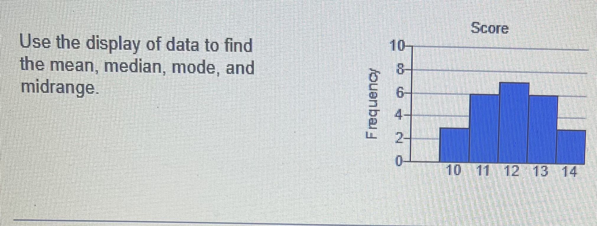 Solved Use the display of data to find the mean, median, | Chegg.com