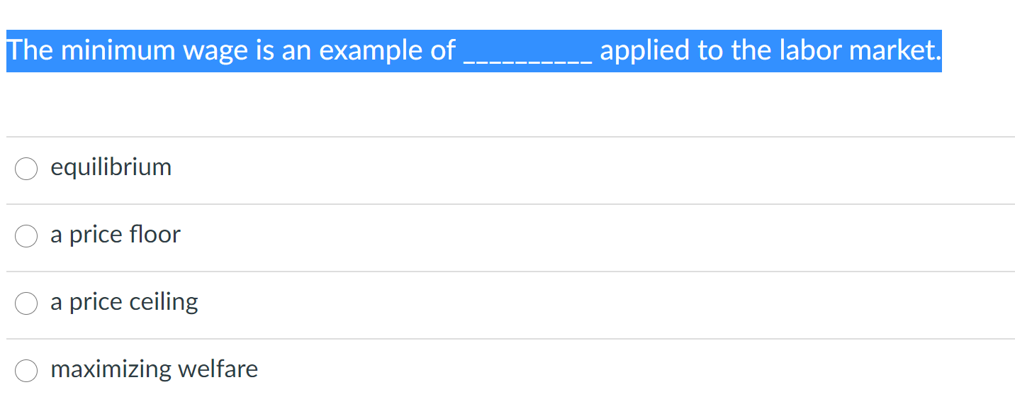 Solved The minimum wage is an example of applied to the | Chegg.com