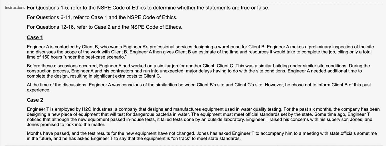 Instructions For Questions 1-5, refer to the NSPE | Chegg.com