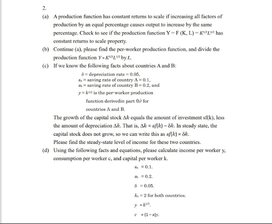 Solved 2. (a) A production function has constant returns to | Chegg.com
