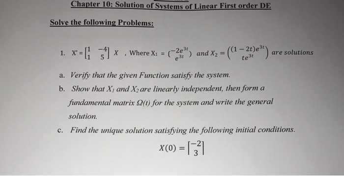 Solved Chapter 10: Solution of Systems of Linear First order | Chegg.com