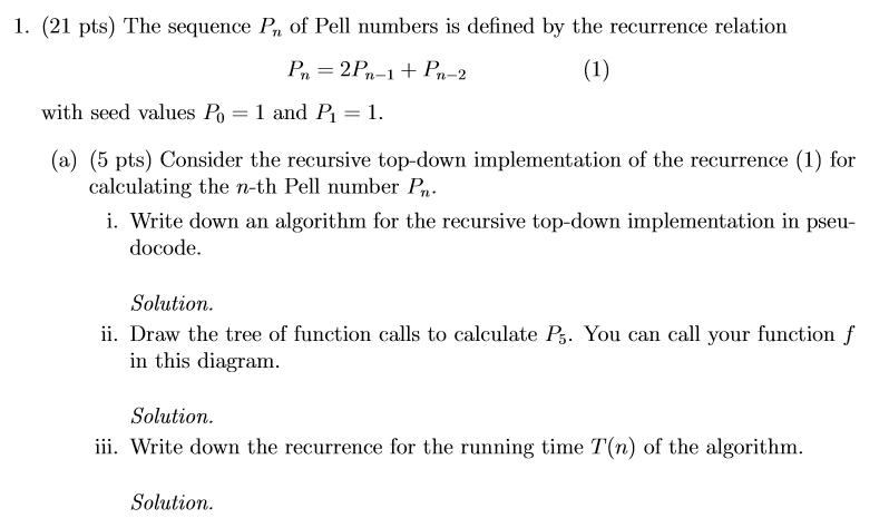 1. (21 pts) The sequence Pn of Pell numbers is | Chegg.com