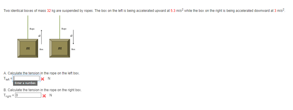 Solved Two identical boxes of mass 32 kg are suspended by | Chegg.com