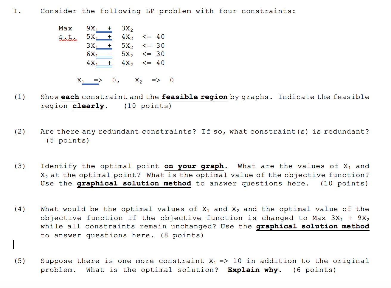 Solved I. Consider the following LP problem with four | Chegg.com