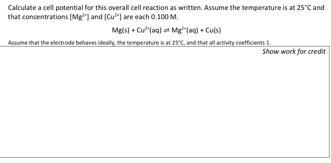 Solved Calculate a cell potential for this overall cell | Chegg.com