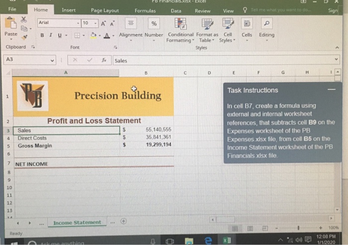 File Home Page Layout Formulas Data Review View 10AA | Chegg.com
