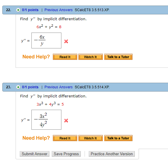 Solved 22. + 0/1 points ! Previous Answers SCalcET8 3.5.51 | Chegg.com