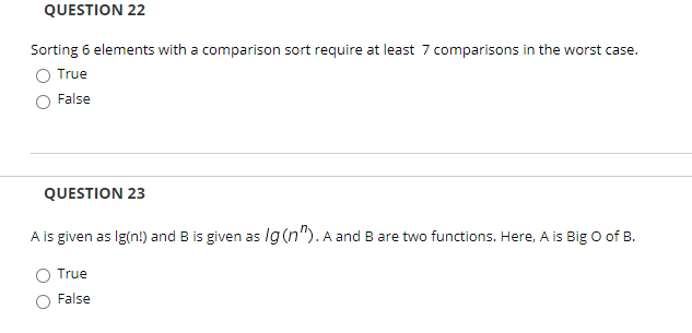 Solved QUESTION 22 Sorting 6 elements with a comparison sort | Chegg.com