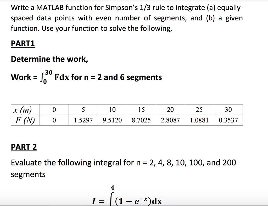 Solved Write a MATLAB function for Simpson's 1/3 rule to | Chegg.com