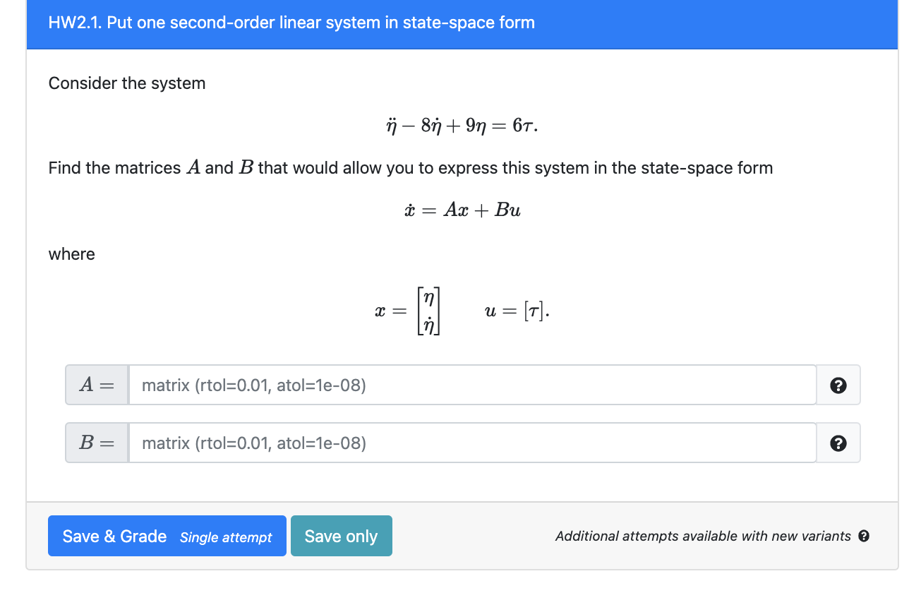 Solved HW2.1. Put one second-order linear system in | Chegg.com