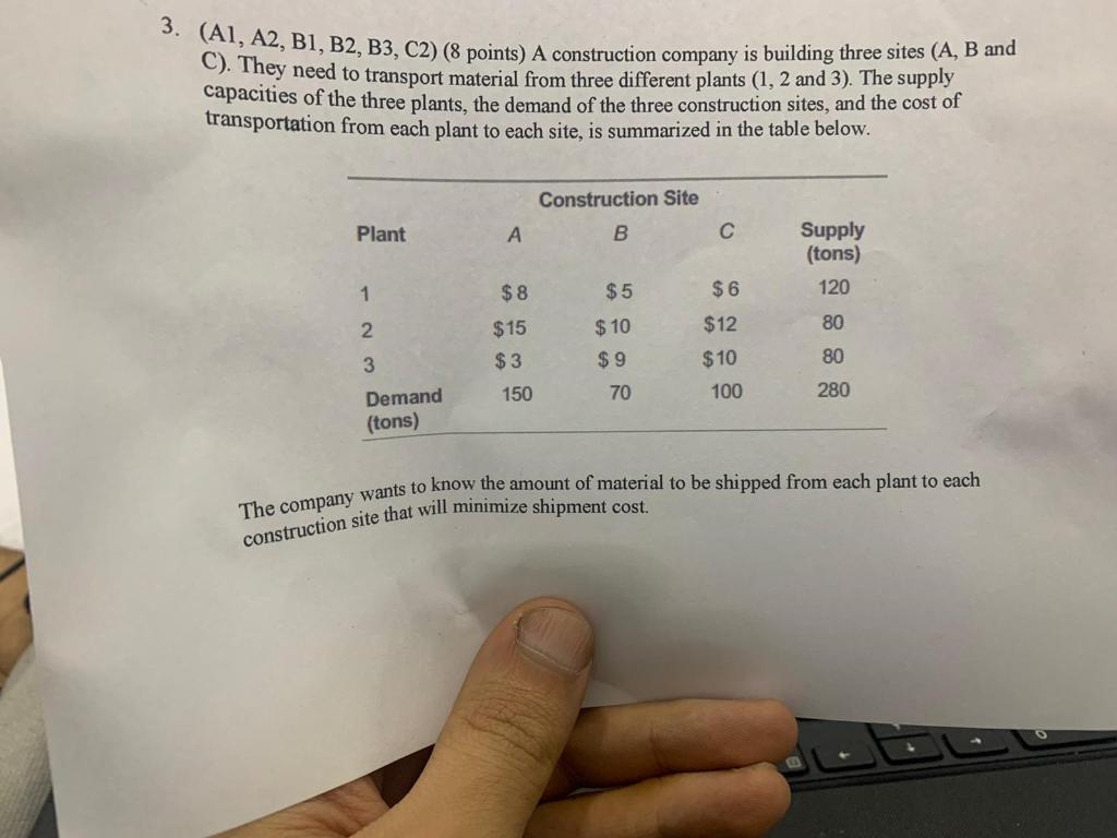 Solved 3. (A1, A2, B1, B2, B3, C2) (8 points) A construction | Chegg.com