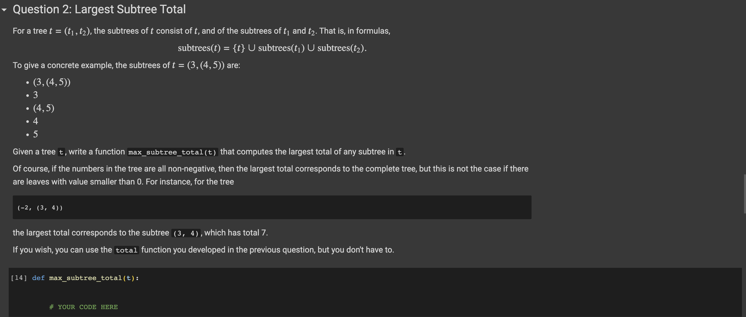 Solved For a tree t=(t1,t2), the subtrees of t consist of t, | Chegg.com