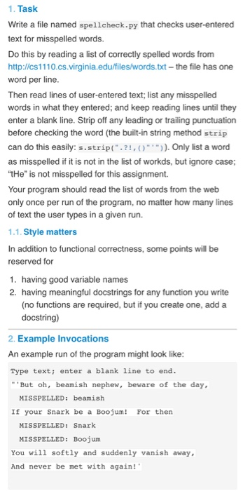 Solved 1. Task Write a file named spellcheck.py that checks | Chegg.com