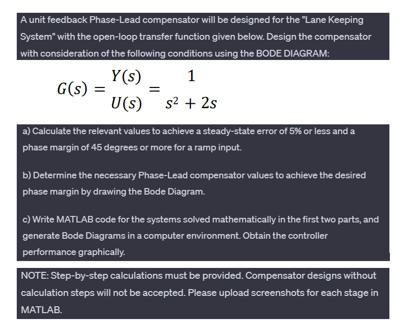 Solved A unit feedback Phase-Lead compensator will be | Chegg.com