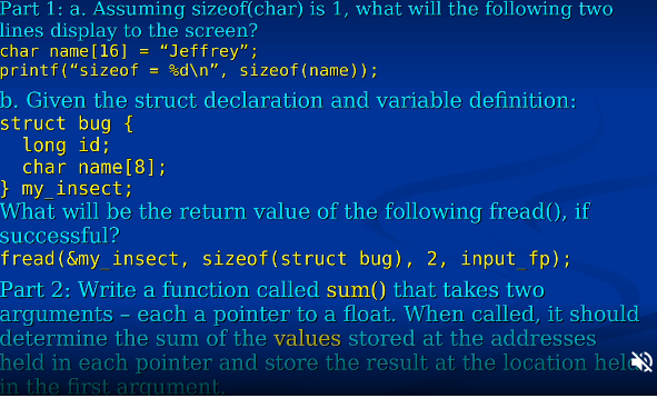 Solved Part 1: a. Assuming sizeof(char) is 1, what will the | Chegg.com